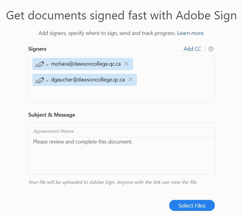 Send documents to sign with Adobe Sign – Information Systems and Technology